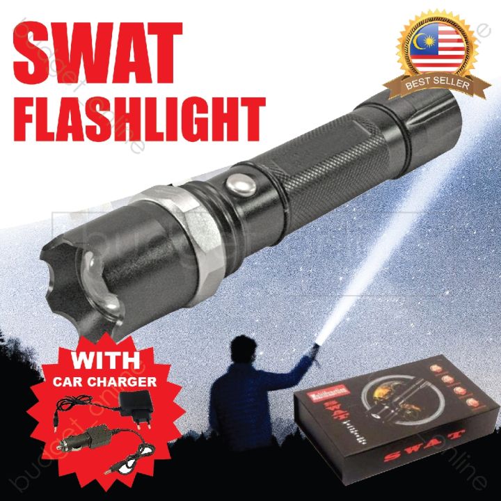 Flashlight Torch SWAT 3.7V LED Rechargeable Flash Light Heavy Duty ...