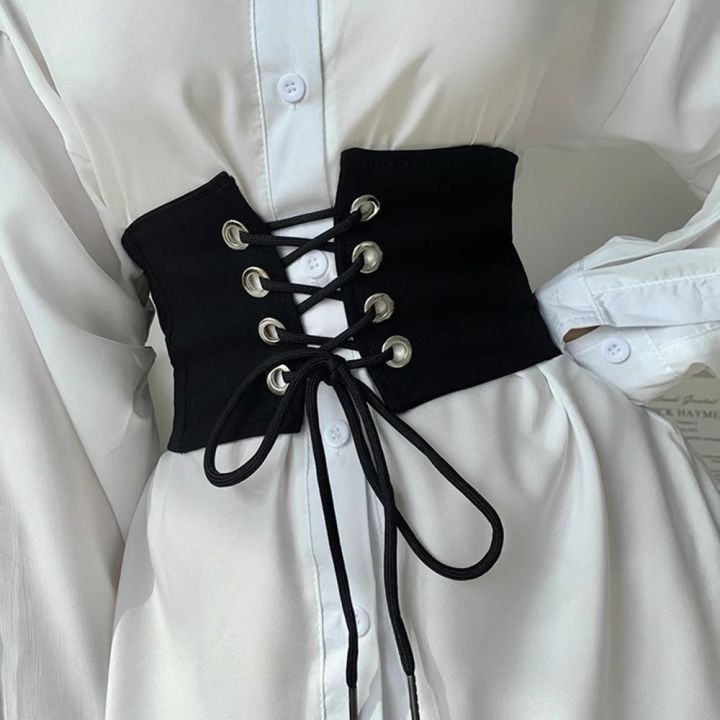 Punk PU Elastic Cummerbunds Adjustable Black Wide Belt Bow Tie Rope ...