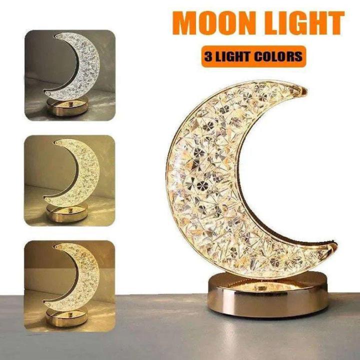 Moon Night Lamp Crystal Desk Lamp 3 Colors Dimming Table Light Touch ...