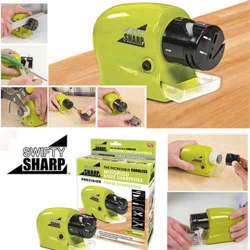 Swifty Sharp Cordless Motorized Knife Blade Sharpener with High-Speed Grinding Wheel, Battery ...