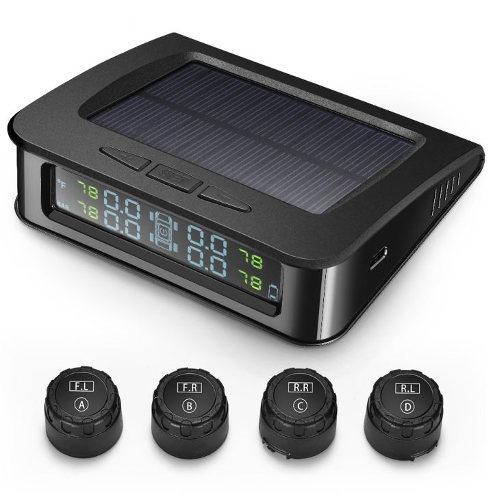 Car Tire Pressure Monitoring System Solar TPMS with 4 External Sensors ...