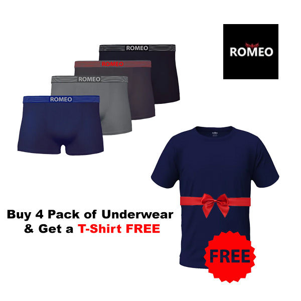 BUY 4 Pcs Pack Romeo Mens underwear boxer and Get a T-Shirt FREE | Daraz.lk