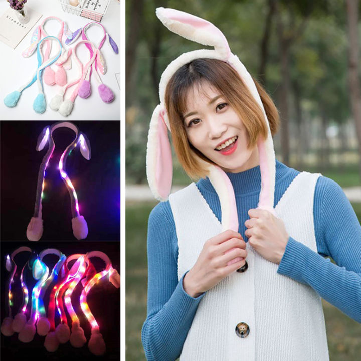 Glow Rabbit Ear Hat Headband Can Moving Bunny Ears Plush Toy Hair Hoop ...