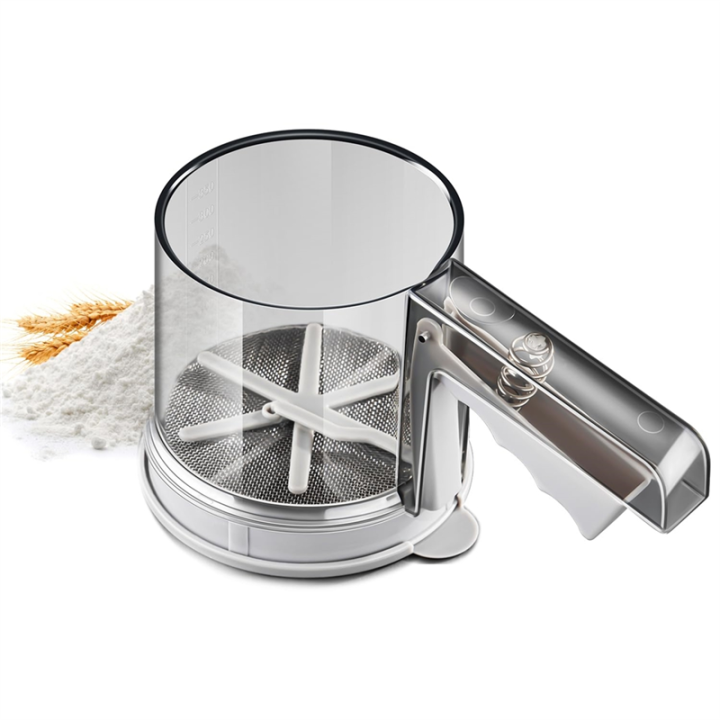 Plastic Baking Sieve Cup Semi-Automatic Flour Sifter Hand- for Powdered ...
