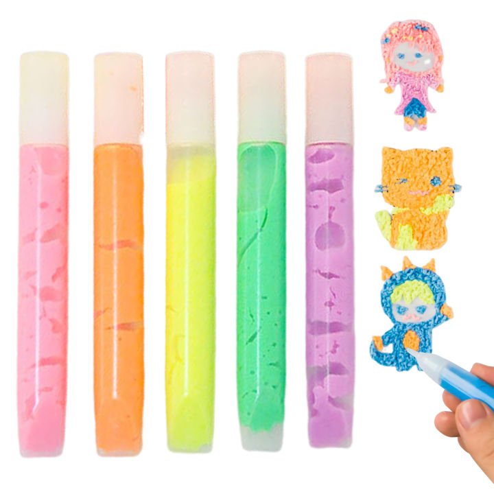 Children 3d Drawing Tool 6pcs Fluffy Paint Colorful Bubble Pens for Diy ...