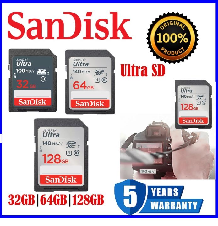 SanDisk 32GB 64GB 128GB Ultra SD Memory Card - 140MB/s, C10, U1, Full ...