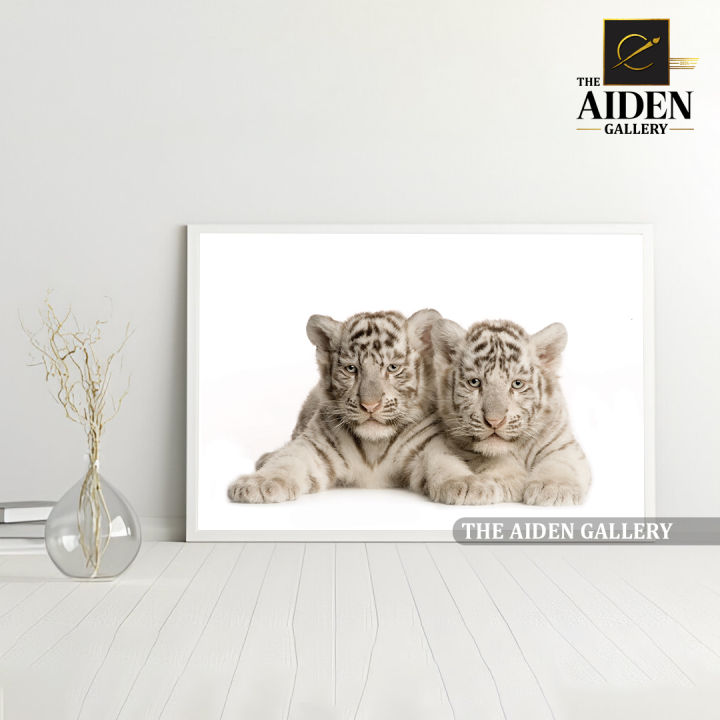 Two White Tiger Cubs A4 Size (29.7 x 21 cm) Glass Frame Wall Arts, Wall ...