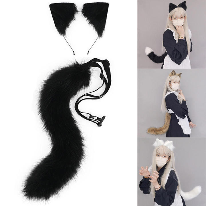Detachable Tail Fox Ear Tail Set Soft Adjustable Faux Fox Tail Ear Hair ...