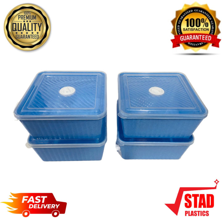 4 Pieces Marble blue color Plastic Food Containers with Transparent ...