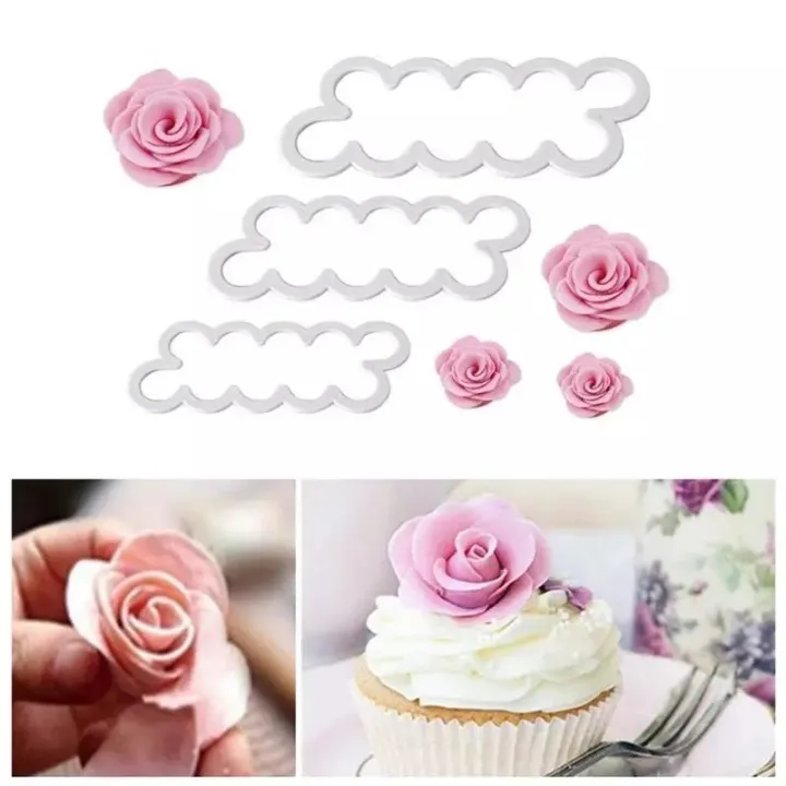 3PCS/set 3D Rose Petal Flower Shaped Cutter Maker Elegant Cake Mould ...