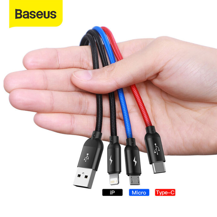 Baseus 3 in 1 USB Cable Lightning Cable for iPhone 12 12 Pro 11 ios ...