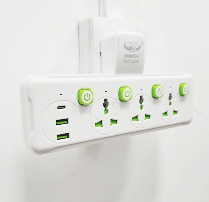 Multifunctional Wall Power Socket with 3 AC Outlets, Dual USB & Type-C ...
