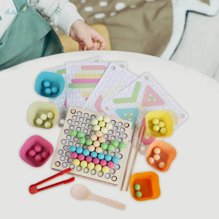Wooden Board Bead Game Wooden Rainbow Beads for Learning Matching ...