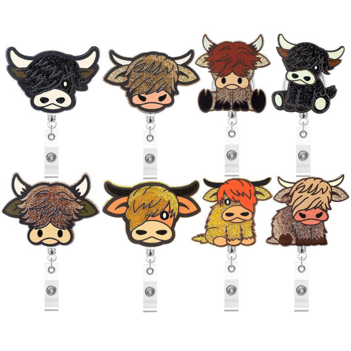 Glitter Badge Holder Custom Retractable Cow Badge Reel Acrylic Id Badge ...