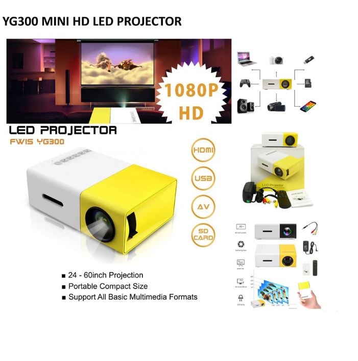 YG300 Pro LED Mini Projector 1080P Full HD Supported USB AV TF PS4 ...