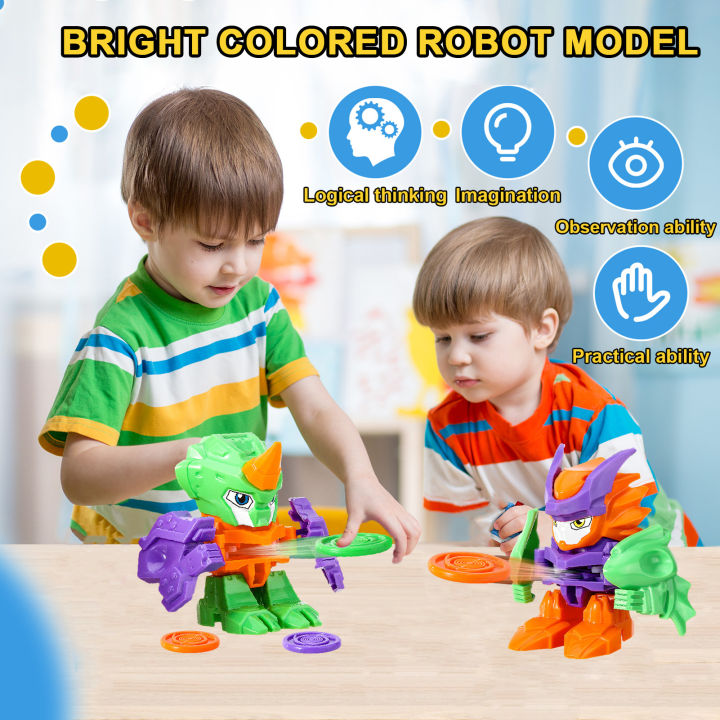 Robot Action Figure Diy Educational Robot Toy with Flying Disc Launcher ...