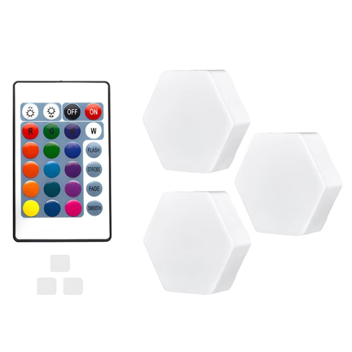 RGB Colorful Hexagon LED Light Remote DIY Geometry Hex Touch Sensitive Wall-Mounted Panels for ...