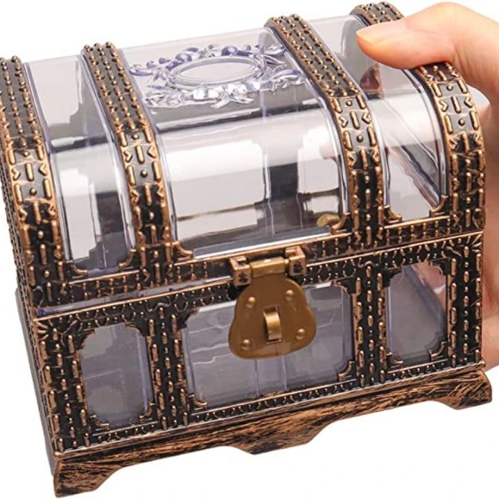 Vintage Transparent Pirate Treasure Storage Box Organizer Earrings ...