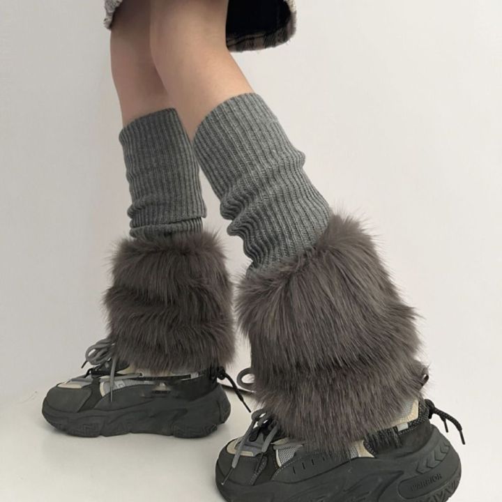 Fashion Knitted Winter Leg Warmers Y2K Foot Cover Furry Leg Warmers ...