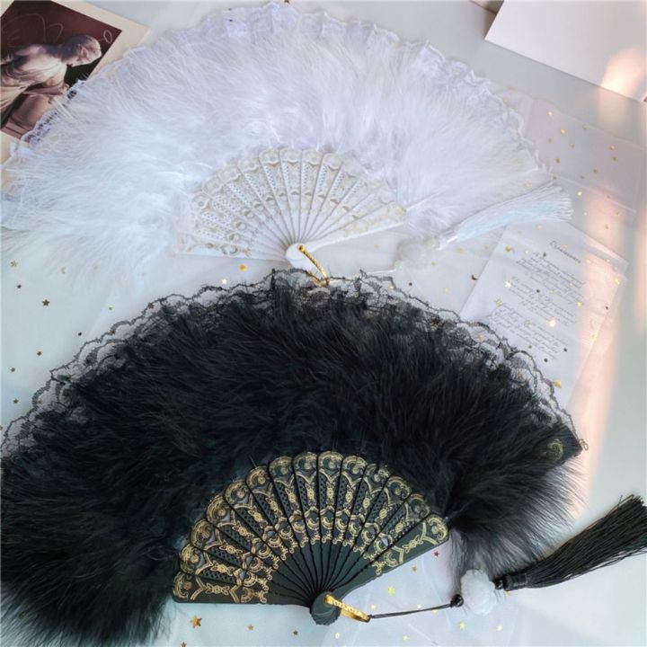 Photo Props Retro Faux Feather Plush Fan Handheld Spanish Style ...