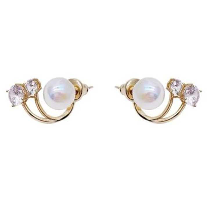 Shiny Crystal Gold Plated Earrings Metal Pearl Ear Clips for Women ...