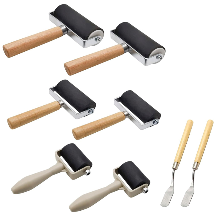 8 Pack Rubber Roller Set Kit - Brayer Rollers with 3 Size for Crafting ...