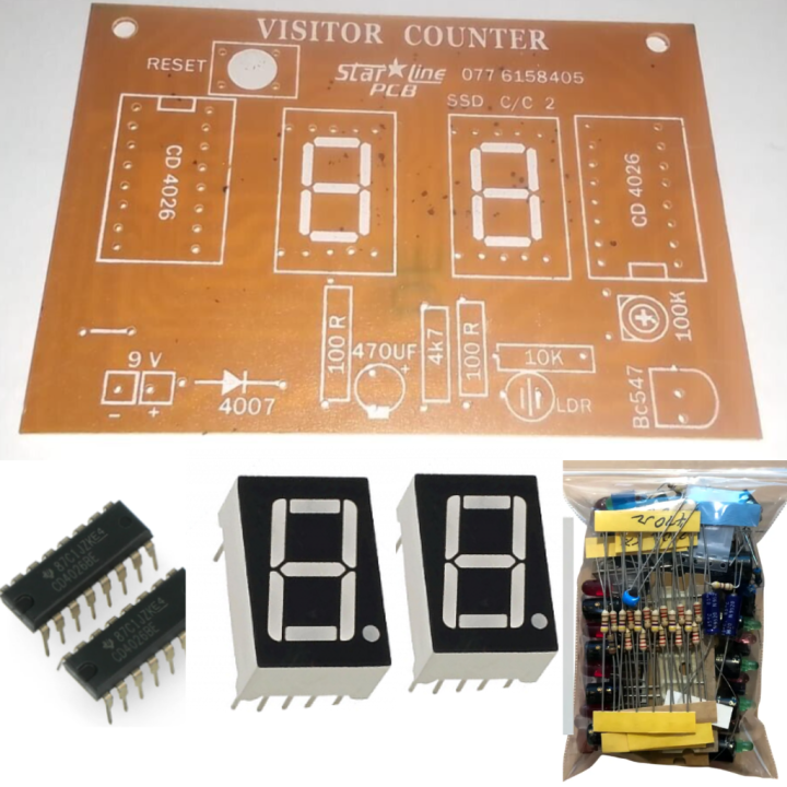0 to 99 Number Seven Segment LED Visitor Counter PCB DIY Kit CD4026 LDR ...