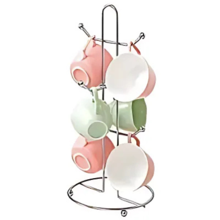 Metal Mug Holder Stand – 6-Hook Vertical Rack for Ceramic Cups, Space ...