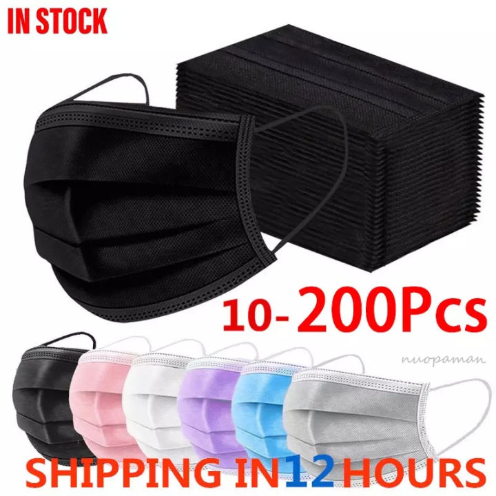 10-200pcs Mask Disposable Nonwove 3 Layer Ply Filter Mask Adult Mouth ...
