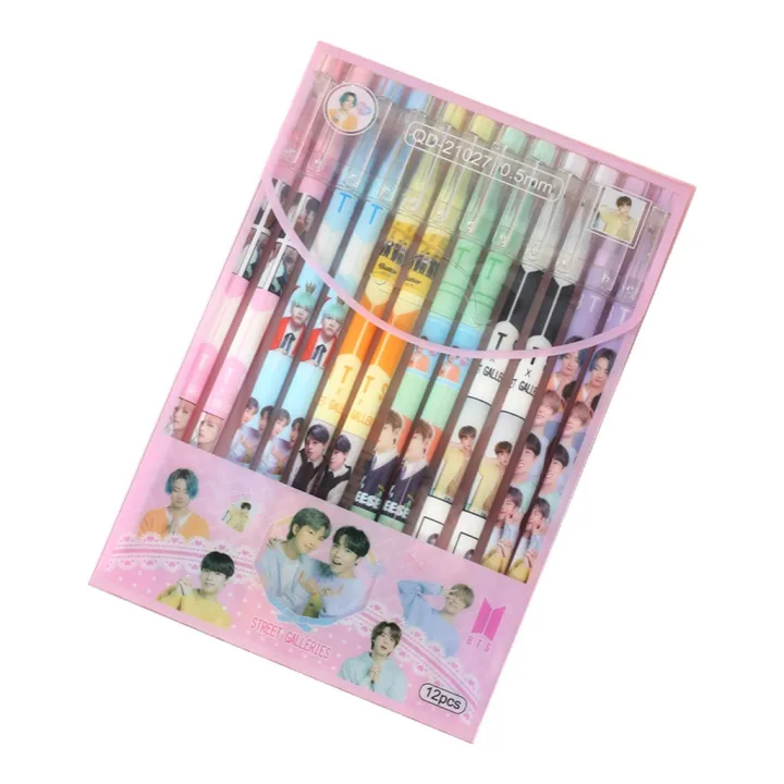 12pcs/lot Kpop BTS Creative Ballpoint Pen 0.5mm Gel Pens Colorful ...