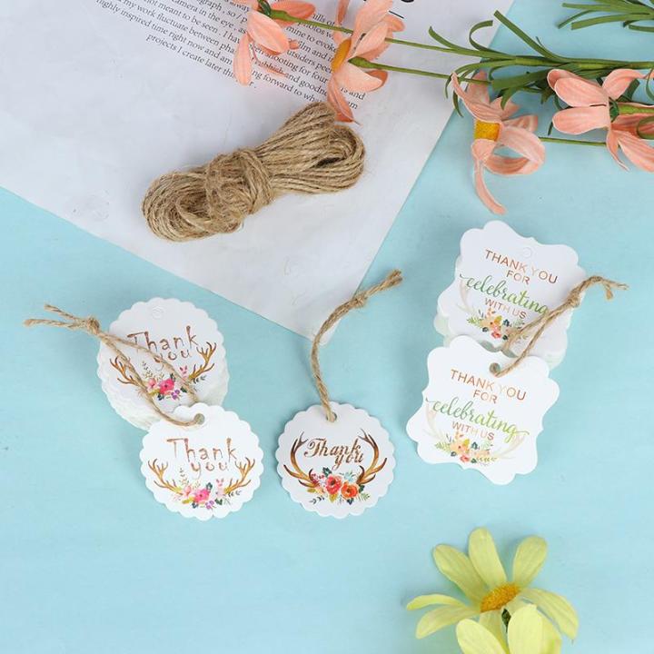 【BestGO】50pcs/pack Gift Paper Tags Thank you Label Wedding Party Paper ...