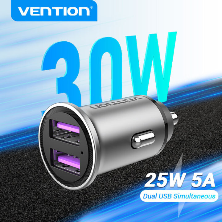 Vention Car Charger adapter Dual USB 30W/18W Quick Charge 3.0 USB Metal ...