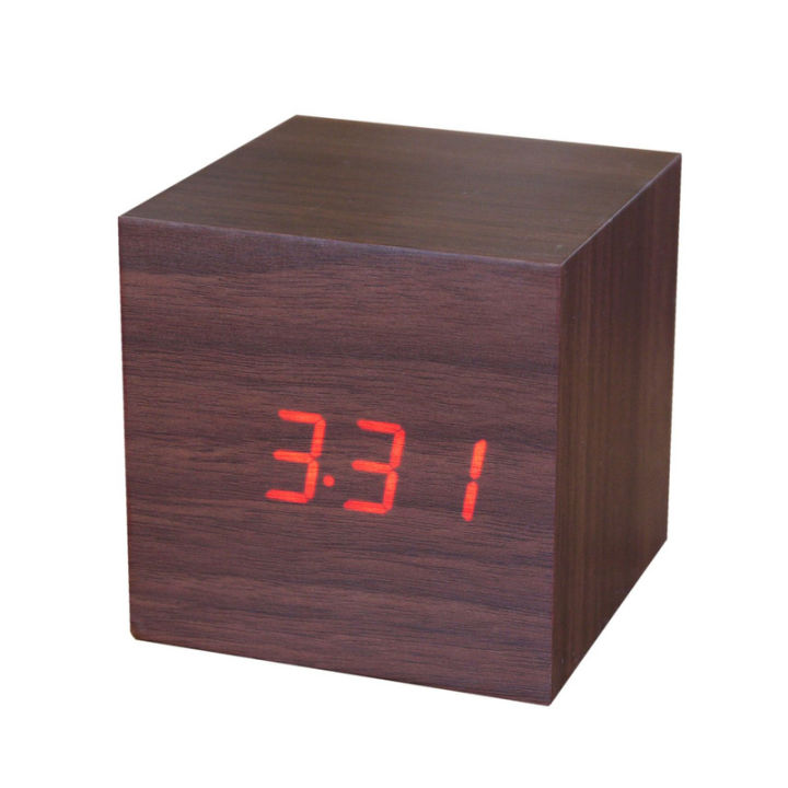 Wooden Cube Click Clock | Walnut + Red | Daraz.lk