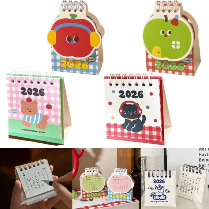 Cute Mini 2026 Desk Calendar Coil Binding Cartoon Desktop Calendar ...