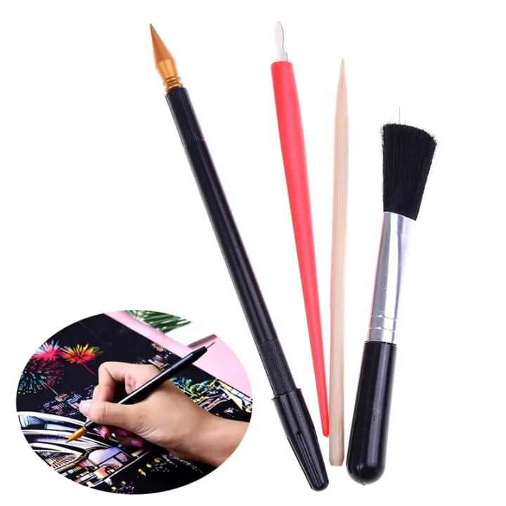 【DIV MALL】4Pcs With Stick Scraper DIY Painting Scratch Arts Set Black ...