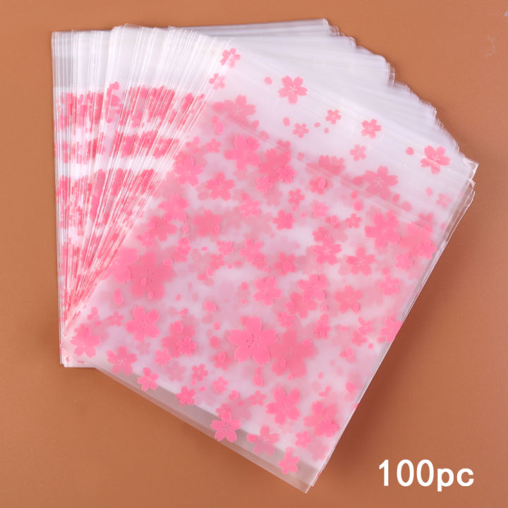 100Pcs/Set Lovely Sweet Pink Cherry Blossoms Printed Cookie Candy Bag ...