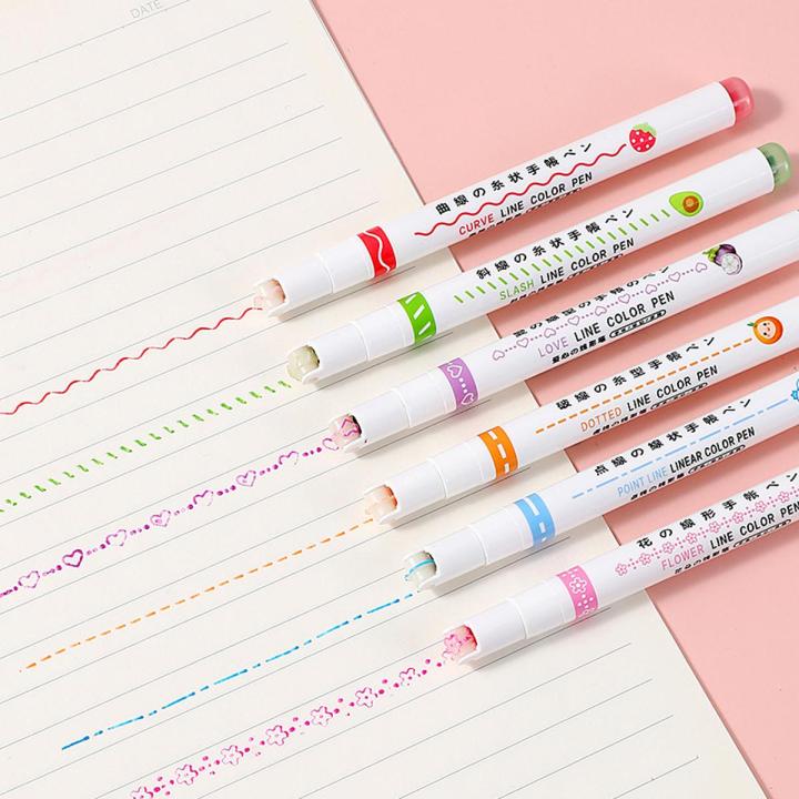 Sweet Journal 3/6 Colors Line Pen Art Marker Linear Color Pens Diary ...