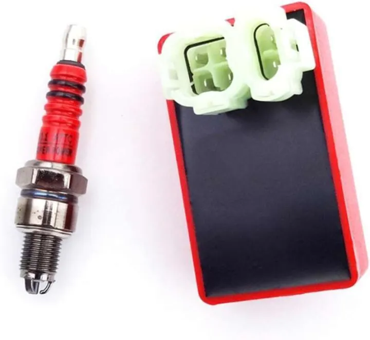 TC-Motor Red 6 Pin Wires AC CDI Box + 3 Electrode Spark Plug For GY6 ...