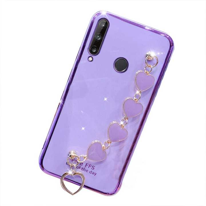 For Huawei Y6P Cover + 3D Love Heart Wrist Strap Fashion Bracelet Ultra ...