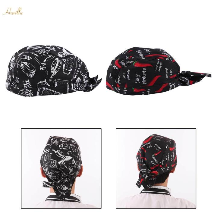 2pcs Adjustable Tie Back Hat Chef Hat Catering Skull Cap Kitchen ...