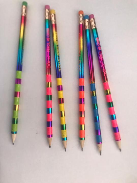 A set of 6 Pencils Sharp Easy Grip Shiny Design 2B Pencils With Eraser ...