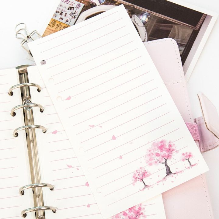 40 sheets 6 holes A5 Kawaii Spiral Cherry Blossoms Notebook Inner Pages Dairy List Planner Loose ...