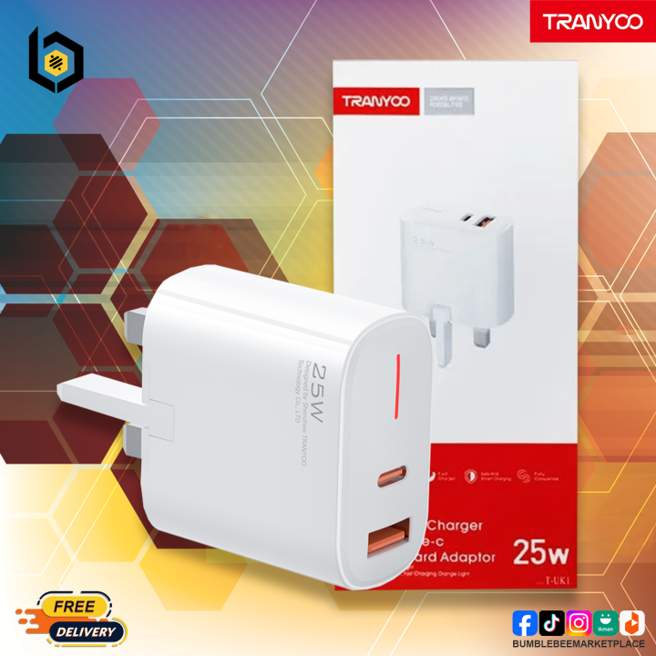 Tranyoo Super-Fast Charger – UK Standard Type-C Adapter with 25W PD Fast Charging – Compact and ...
