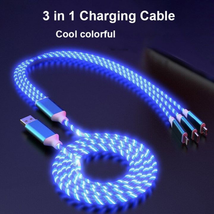 3 in 1 Colorful Charging Cable 2.4A Data Cables LED Light USB Cable ...