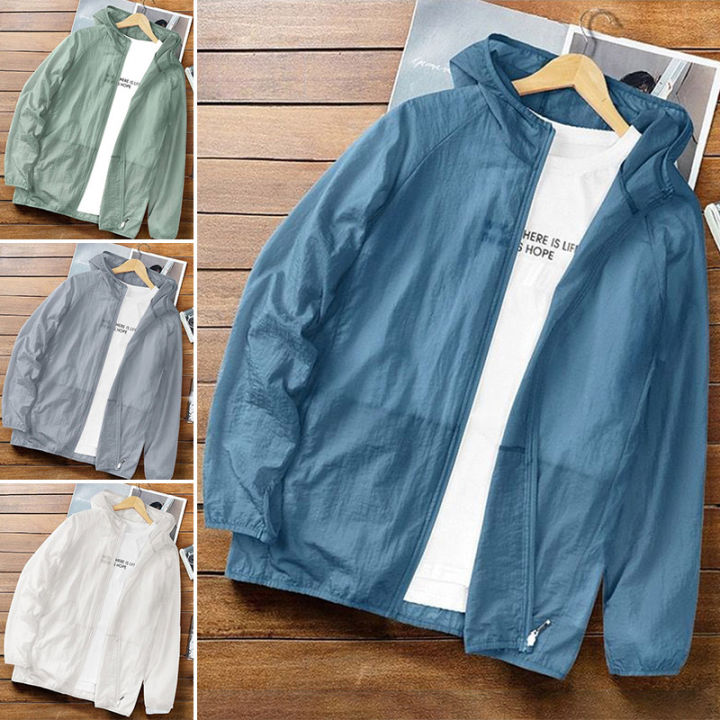 Summer Sunscreen Jacket for Men Casual Sunscreen Clothing Loose Hooded ...