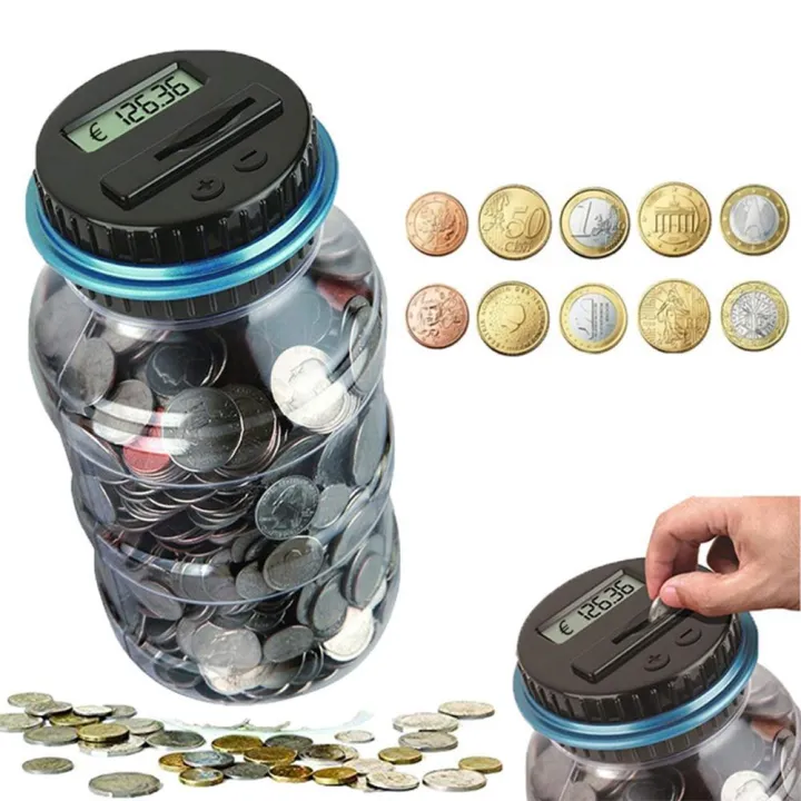 .5L LCD Display Electronic Digital Money Saving Box Coins Counting Jar ...