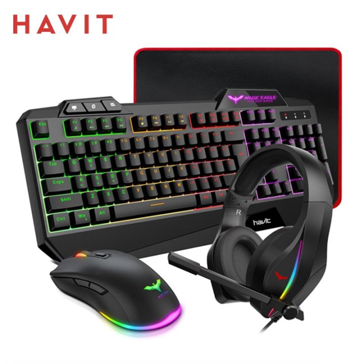 HAVIT KB392L Gaming Keyboard Mouse Headset Set RGB Wired 104 Keys Keyboard 4800DPI Mouse Mouse ...