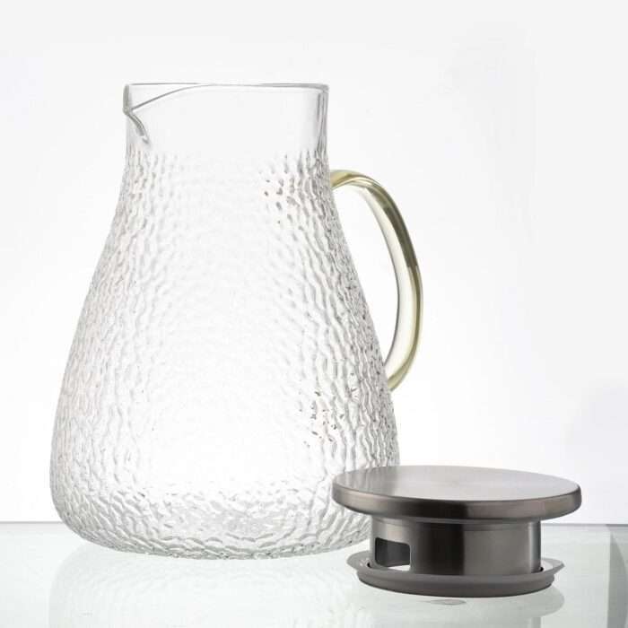 Deli Glass Water Jug 1600ml Pitcher with Stainless Lid & Heat Resistant ...