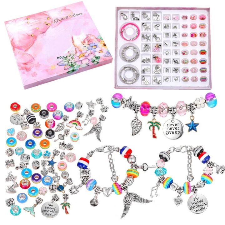 DIY Beaded Bracelet Set Christmas Gift Acrylic Large Hole Beads Girls ...