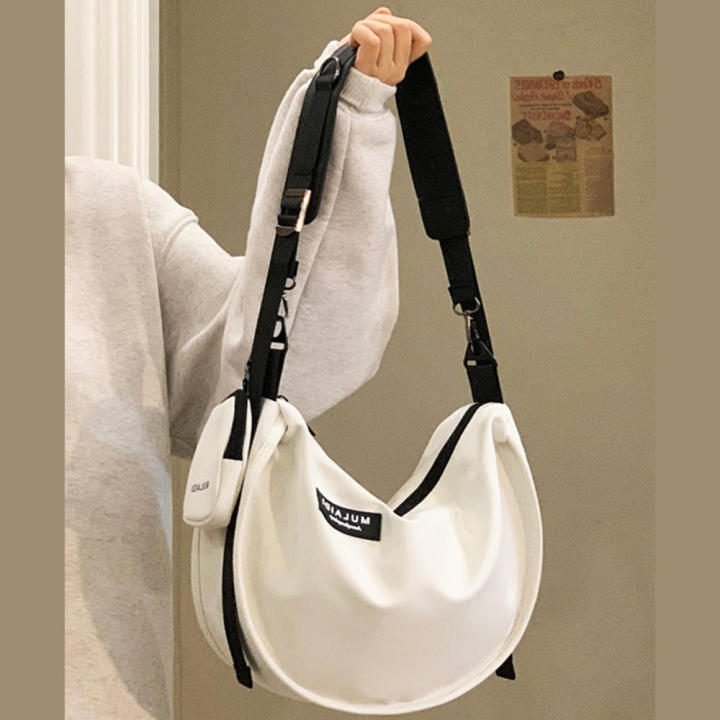 Nylon Japanese Casual Dumpling Bag Easy To Take Care Of White/Black ...